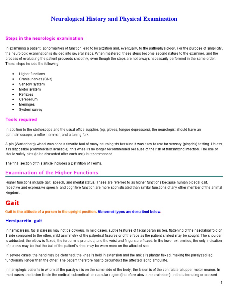 Neurological History and Physical Examination | PDF | Aphasia | Hearing