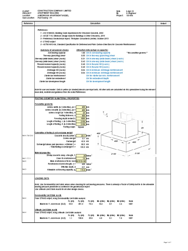 ACI Pad Foundation Example | PDF | Geotechnical Engineering | Solid Mechanics