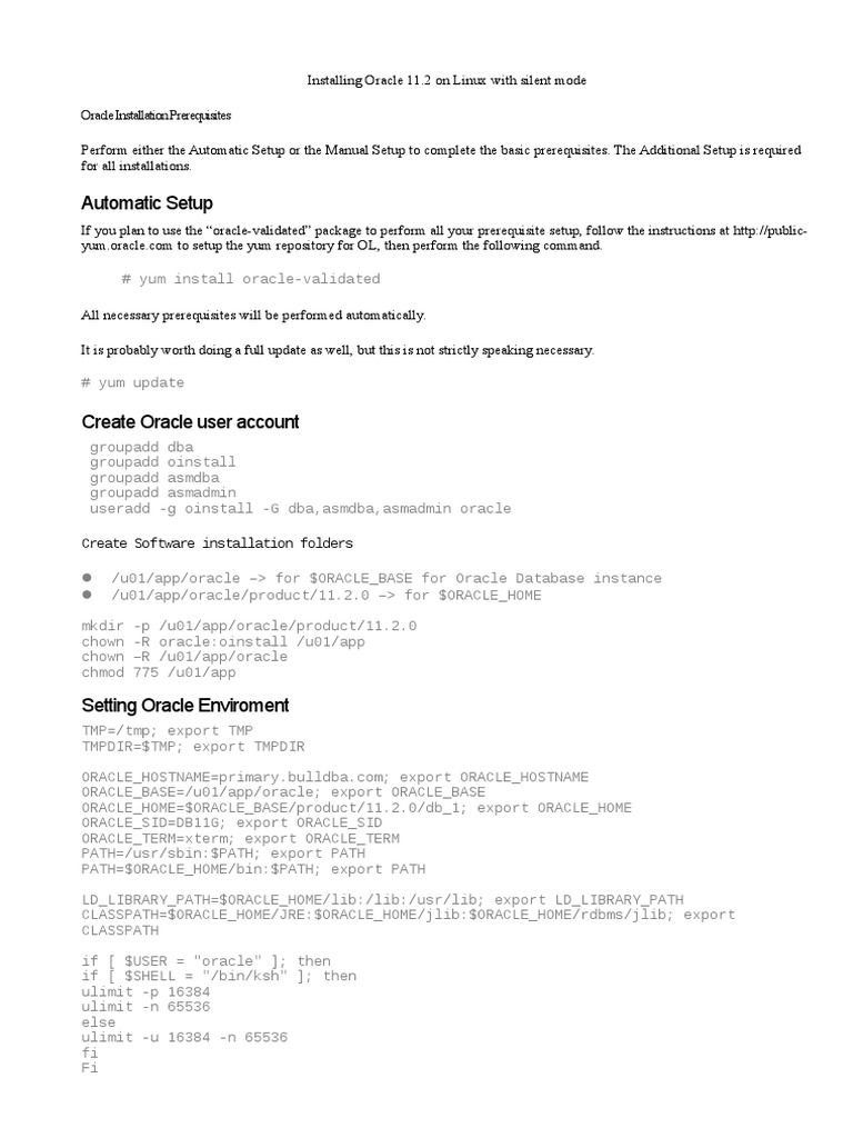 Installing Oracle 112 On Linux With Silent Mode Pdf Oracle Database Unix