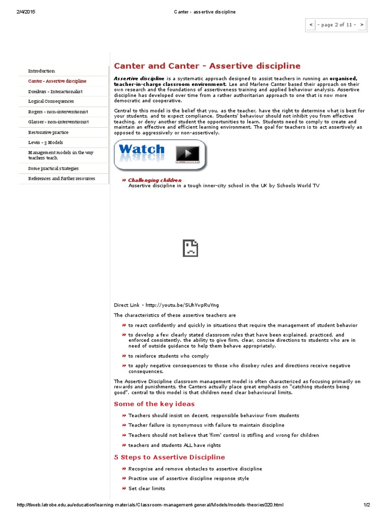 Canter - Assertive Discipline PDF | PDF | Teaching | Cognition