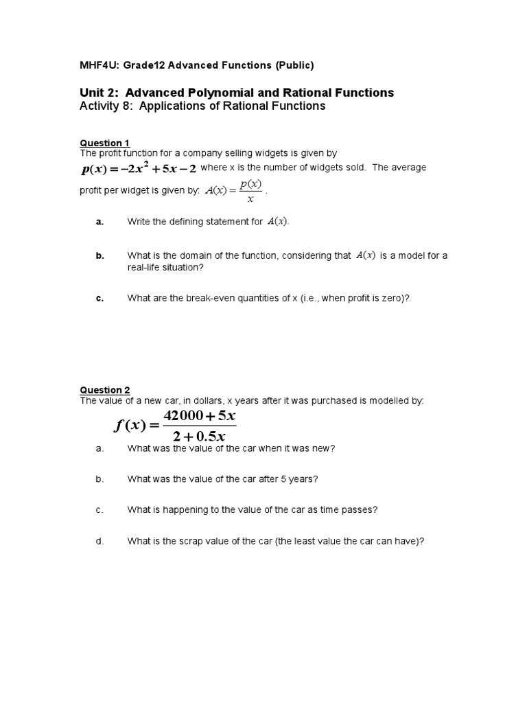 Advanced Functions Practice Questions | PDF