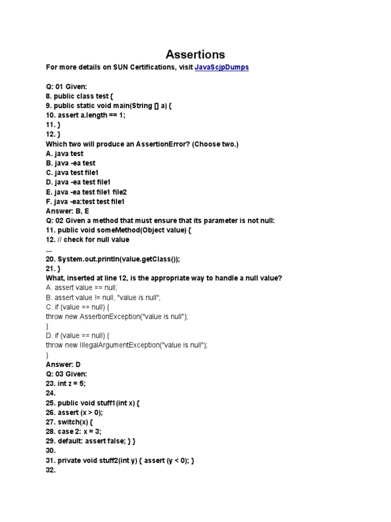 Assertions: Javascjpdumps | PDF | C (Programming Language) | Computer Engineering