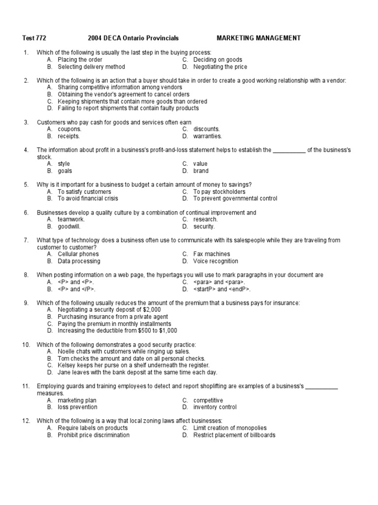 2004 MMS Exam and Key | Credit (Finance) | Marketing Research