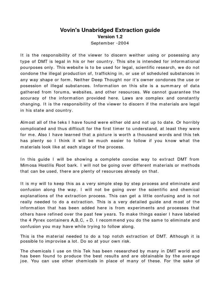 Vovin's Unabridged DMT Extraction Guide | PDF | Filtration | Sodium ...