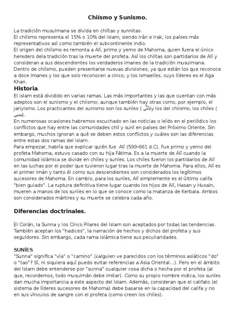 Chiísmo y Sunismo | Descargar gratis PDF | Islam chiita | Islam sunita