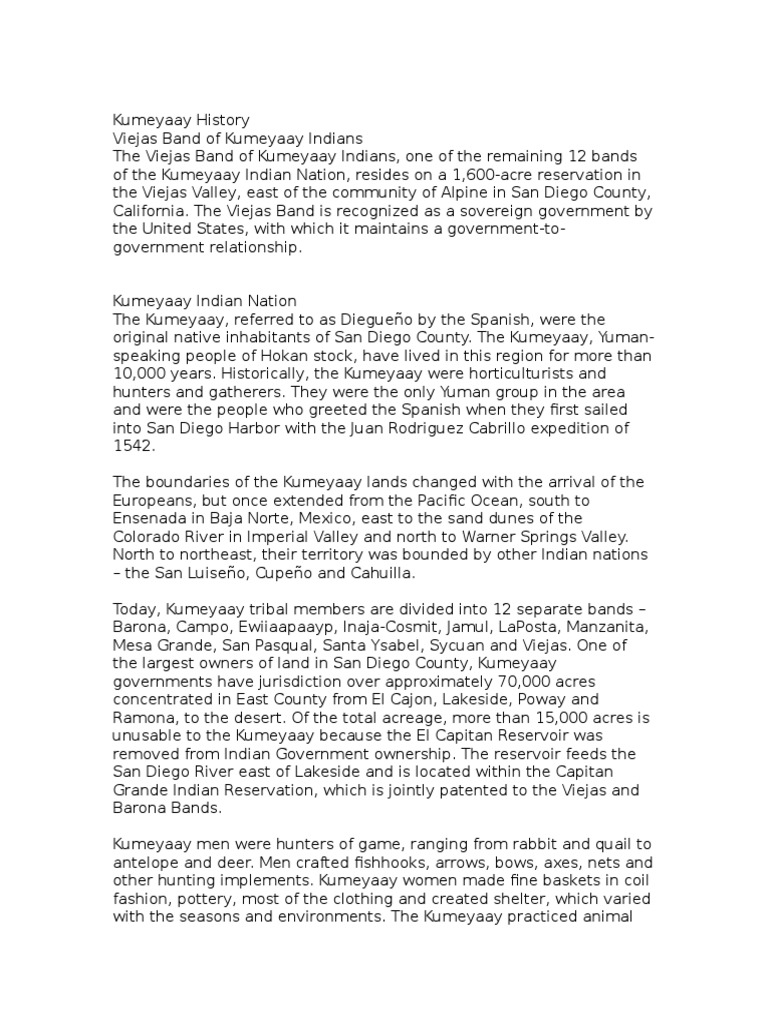 Kumeyaay History | PDF | Indian Reservation | Indigenous Peoples Of ...