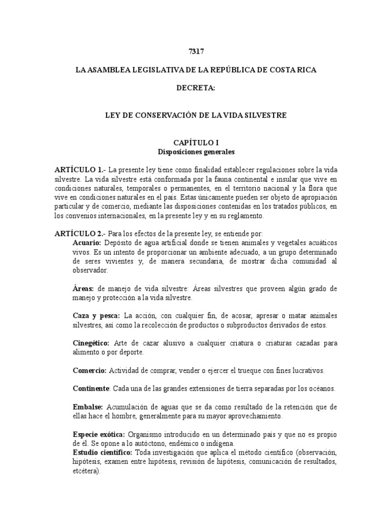 Ley de Conservacion de La Vida Silvestre, #7317 | PDF | zoo | Caza