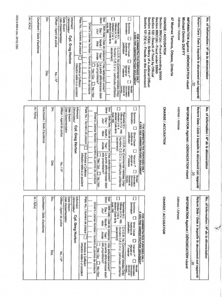 Mike Duffy's Charge Sheet | PDF