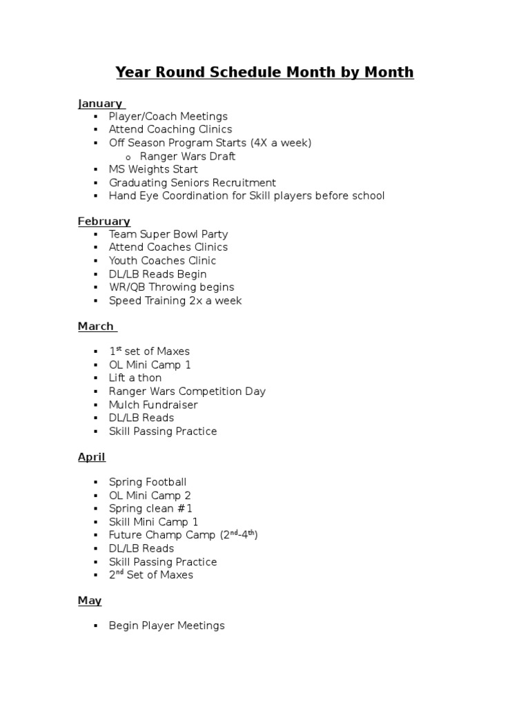 Year-Round Football Training Schedule | PDF | Career & Growth | Sports ...