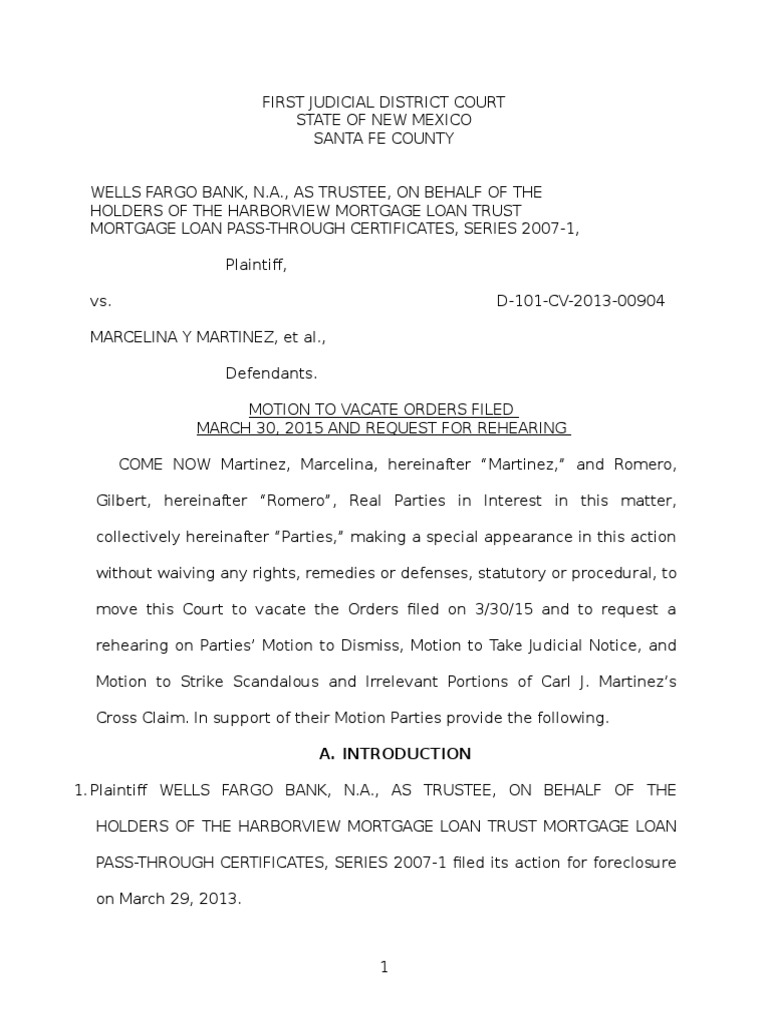 Motion To Vacate Orders | PDF | Pleading | Separation Of Powers