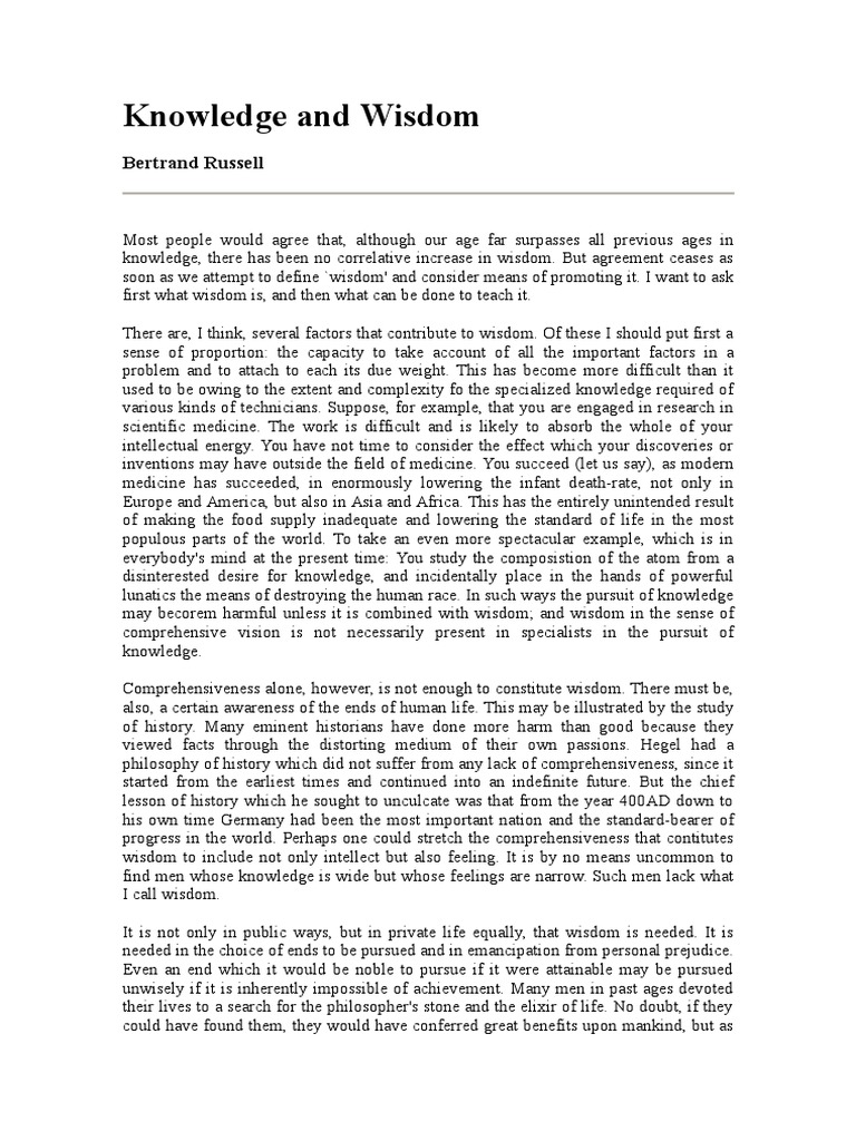 Bertrand Russell - Knowledge and Wisdom | PDF