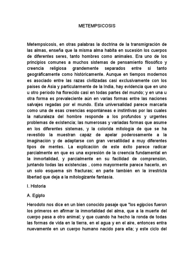 Metempsicosis: Doctrina y Orígenes | PDF | Reencarnación | Alma