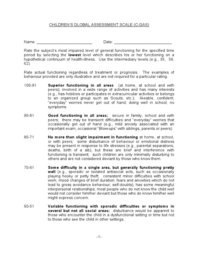 CGAS | PDF | Mental And Behavioural Disorders | Anxiety
