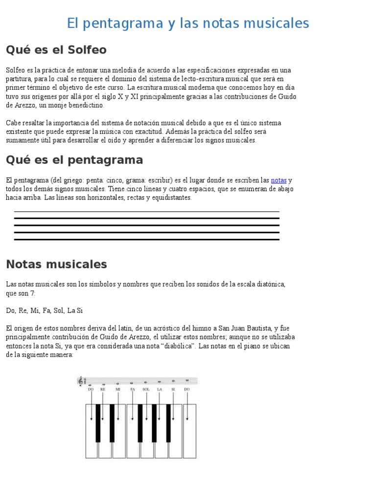 Notas Musicales en el Pentagrama | PDF | Clave | Notación musical