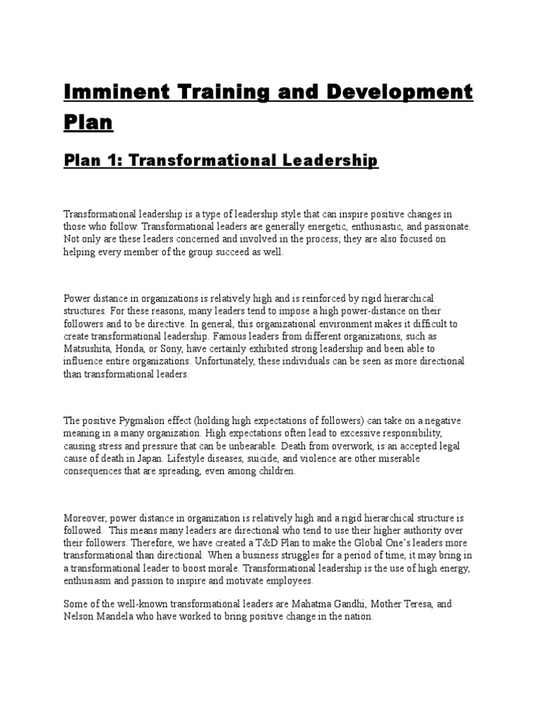 HR Training & Development Plan | Mentorship | Transformational Leadership