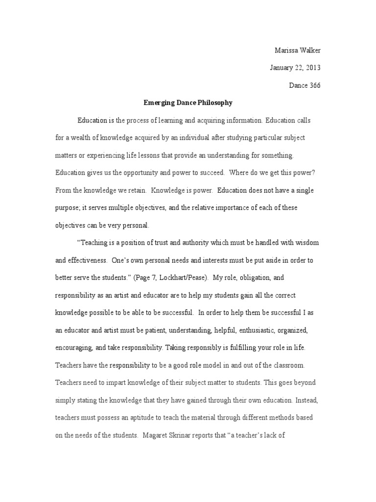 Dance Education Philosophy Explained | PDF | Dances | Teachers