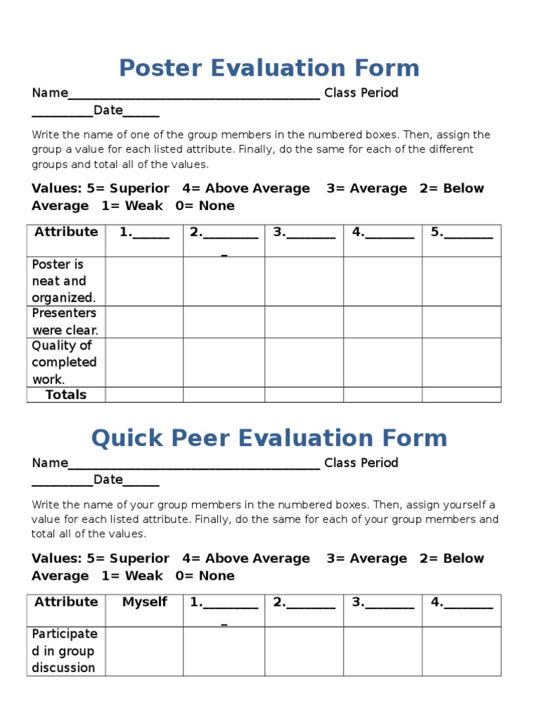 Group Evaluation Form for Posters | PDF