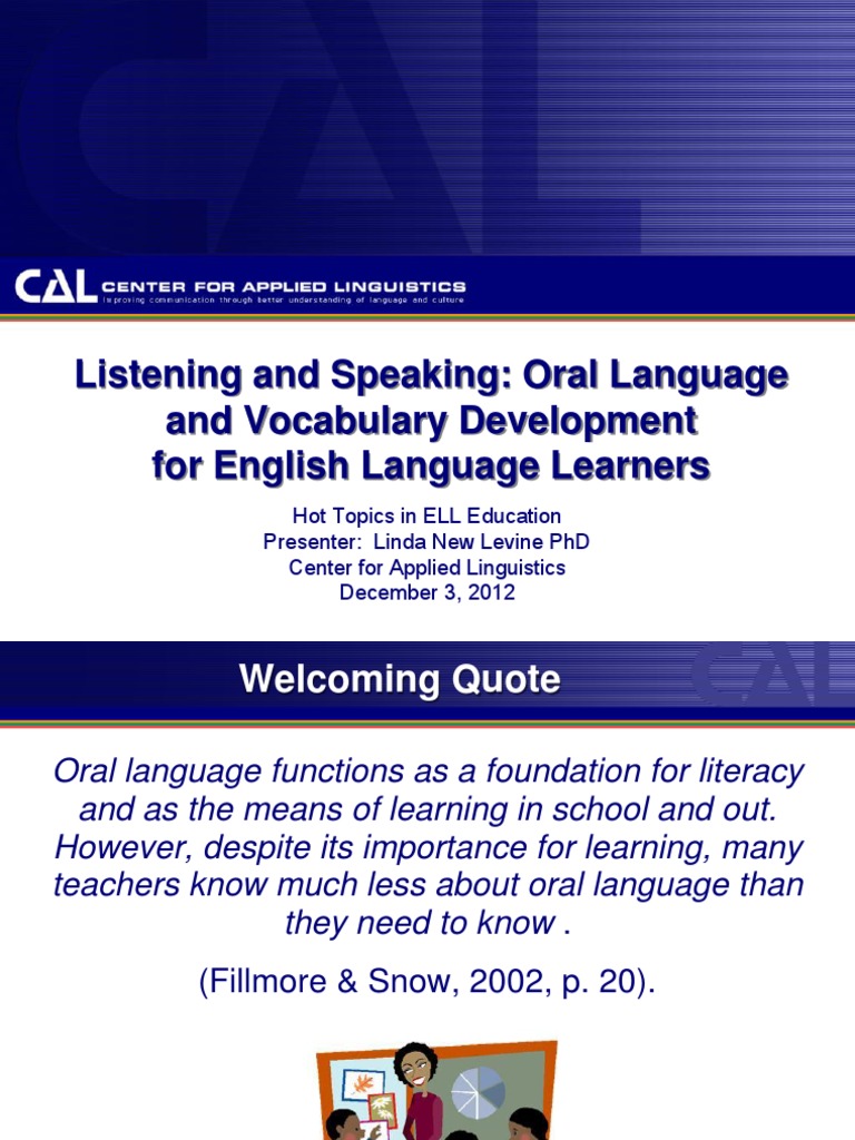 Listening and SpeakingOral Language and Vocabulary Development For ...