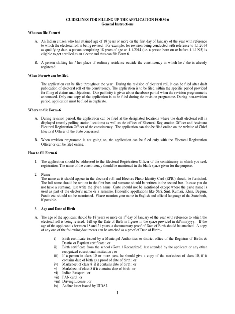 Guidelines For Filling Up The Application Form-6 General Instructions ...