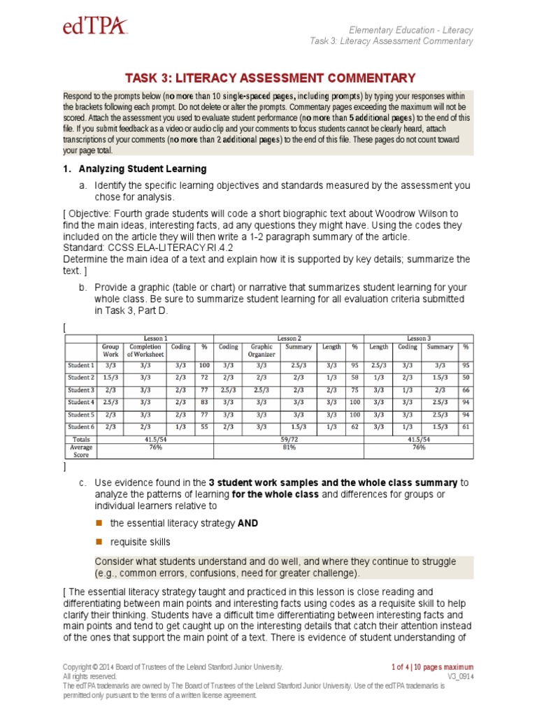 EdTPA Task 3 Educational Assessment Literacy