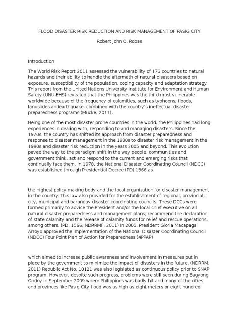 Flood Disaster Risk Reductio | PDF | Emergency Management | Disaster ...