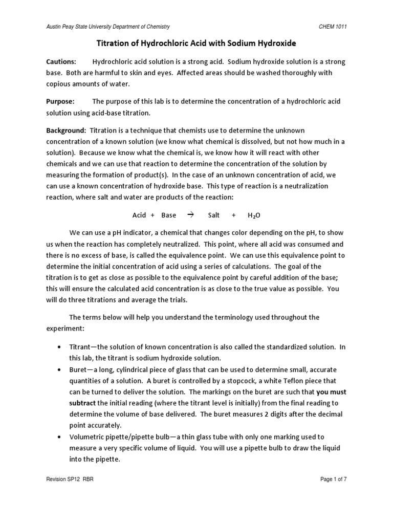 HCl-NaOH Titration Lab Procedure | PDF | Titration | Chemistry