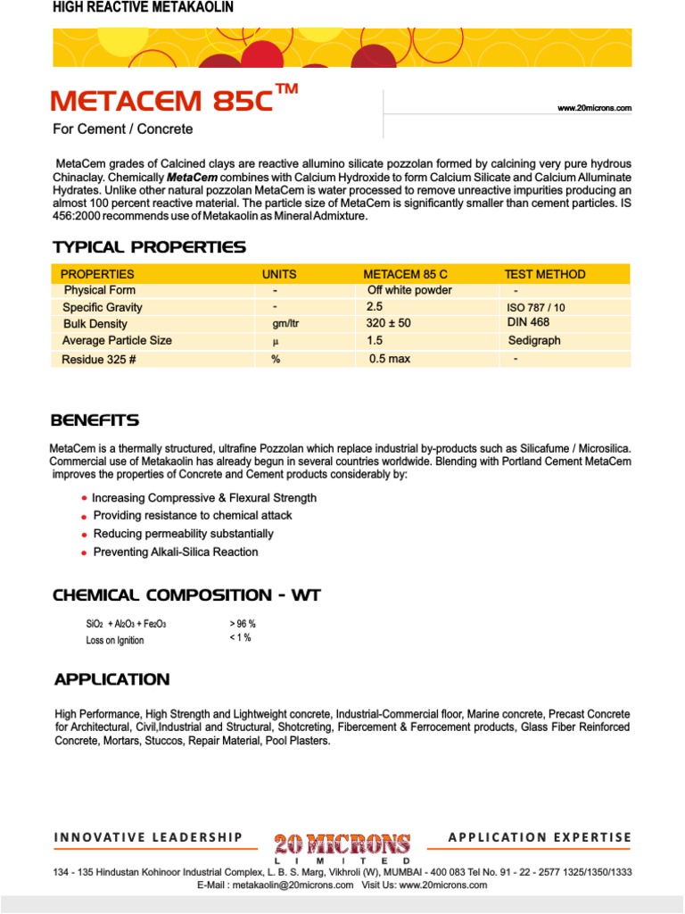 Metakaolin Composition and Benefits | PDF | Home & Garden | Science ...