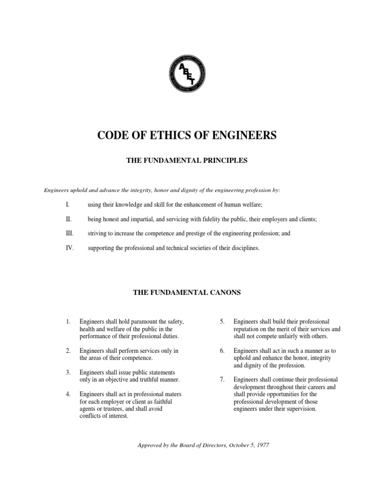 Code of Ethics of Engineers: The Fundamental Principles | PDF ...