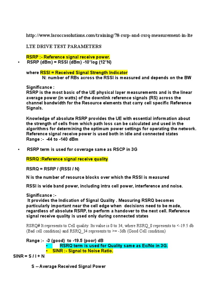 Lte Drive Test Parameters | PDF | Telecommunications Engineering ...