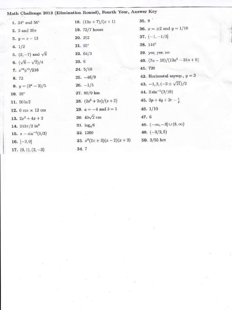 Answer Key in 2013 MTAP Reviewer | PDF