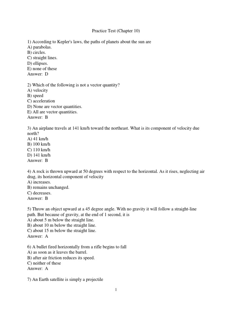 Practice Test (CH 10 - Projectile Motion - Kepler Laws) | PDF | Orbit ...