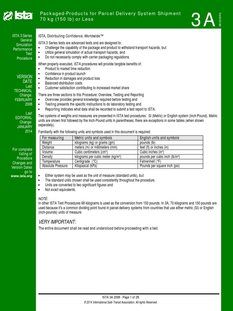 3 A Overview ISTA | PDF | Units Of Measurement | Packaging And Labeling
