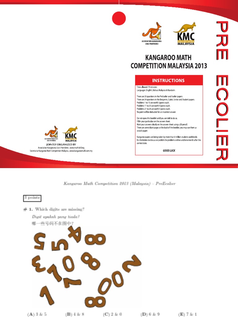 Malaysia 01 Pre Ecolier Kangaroo Math Competition 2011 | PDF