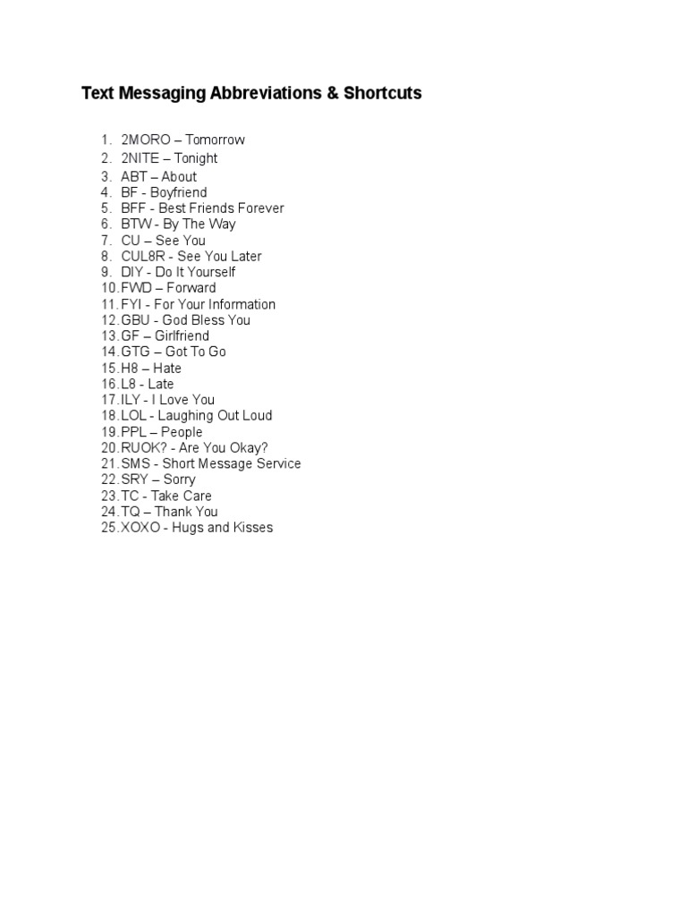 Text Messaging Abbreviations | PDF