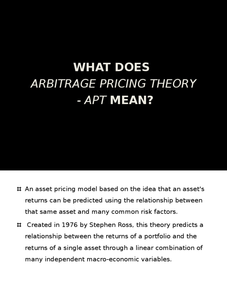 APT | PDF | Capital Asset Pricing Model | Beta (Finance)