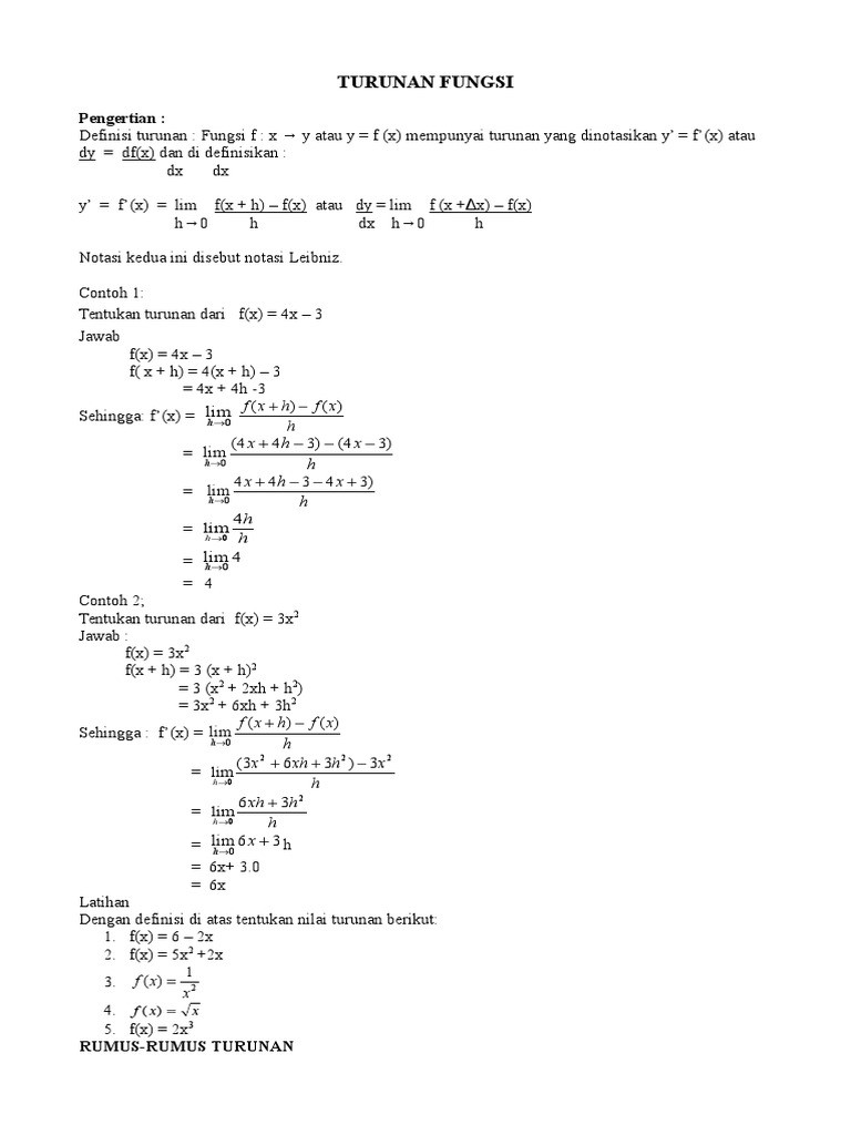 Matematika 1 (Turunan Fungsi) | PDF | Metode & Bahan Ajar | Sains ...