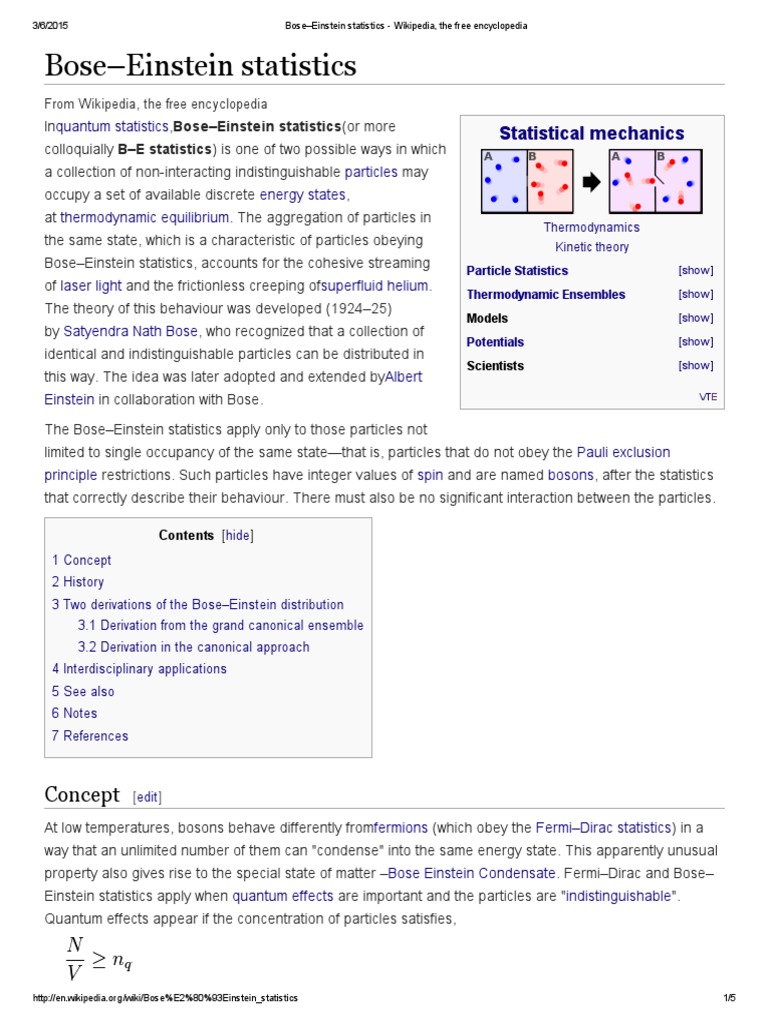 Bose-Einstein Statistics - Wikipedia | PDF | Applied Statistics | Mechanics