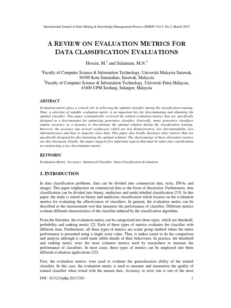 Evaluation Metrics for Classifier Optimization | PDF | Statistical ...