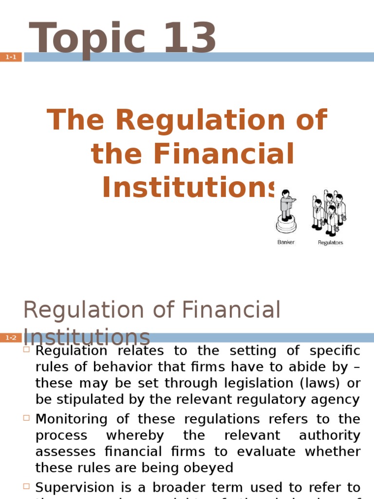 Regulation of Financial Institutions | PDF | Banks | Risk