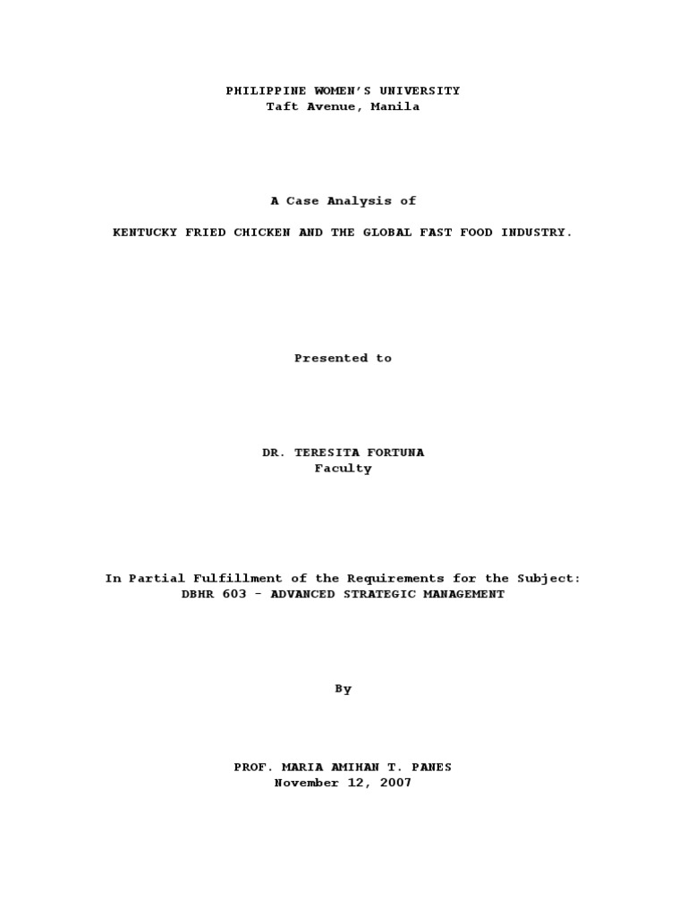 Case Study KFC | PDF | Franchising | Pepsi Co