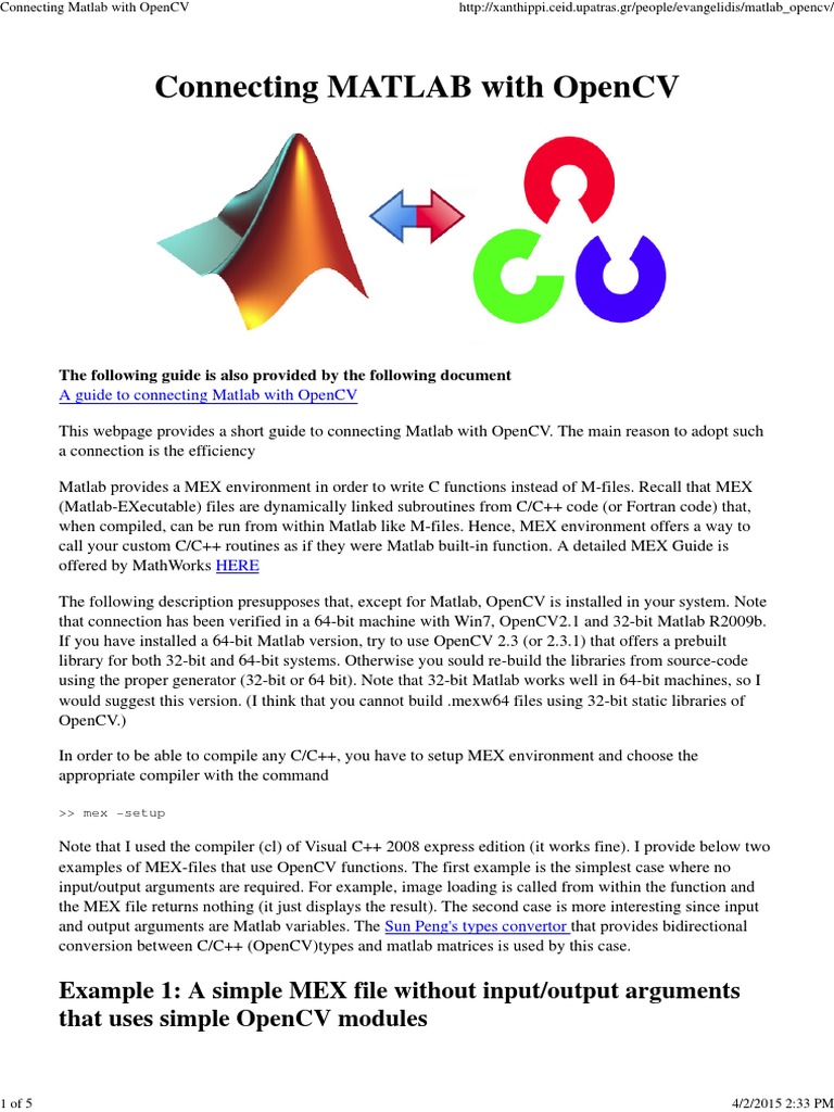 Connecting Matlab With Opencv Pdf Matlab Parameter Computer Programming
