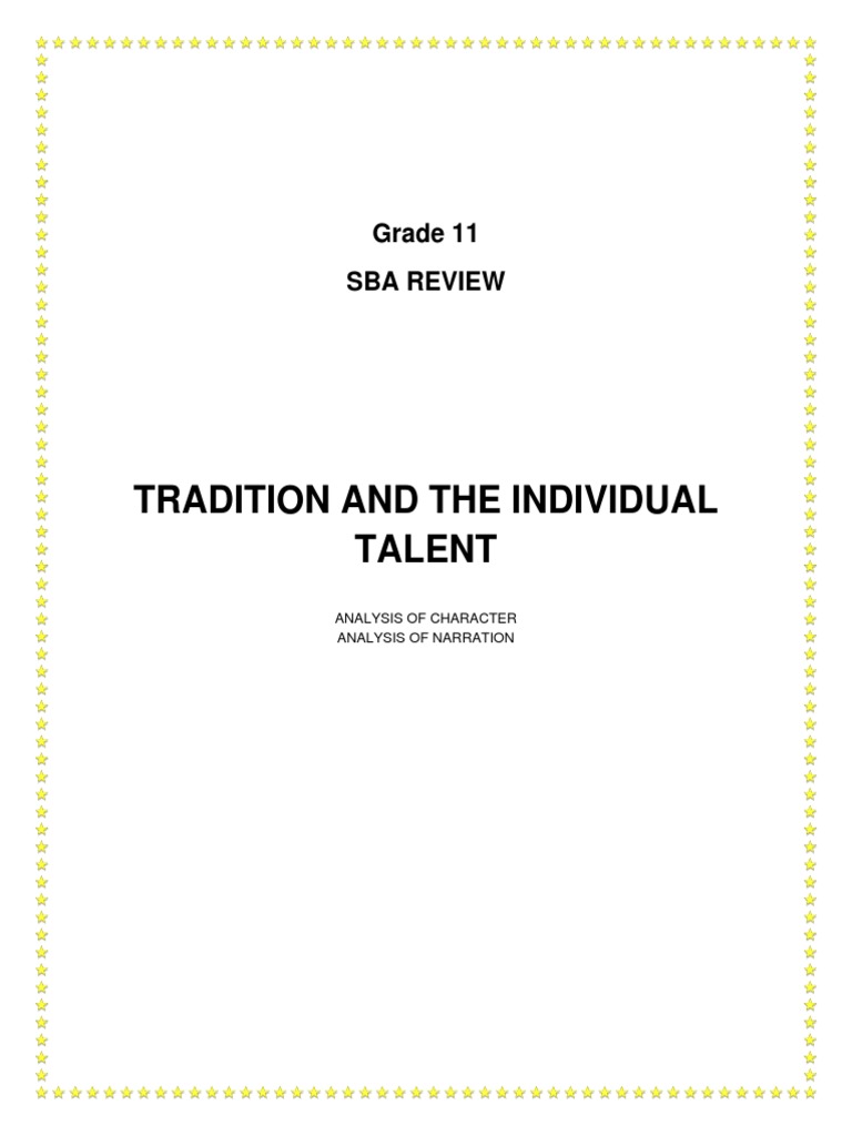Tradition and The Individual Talent | PDF | Psychological Concepts ...