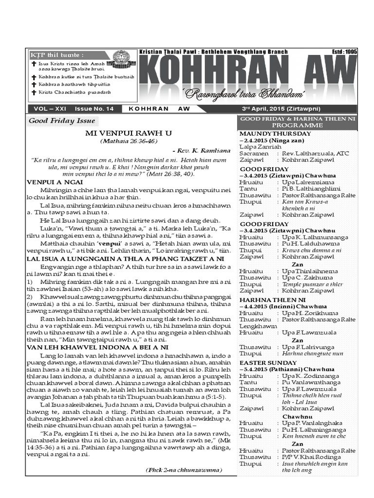 Kohhran Aw Good Friday Issue | PDF | Social Science | Self-Improvement