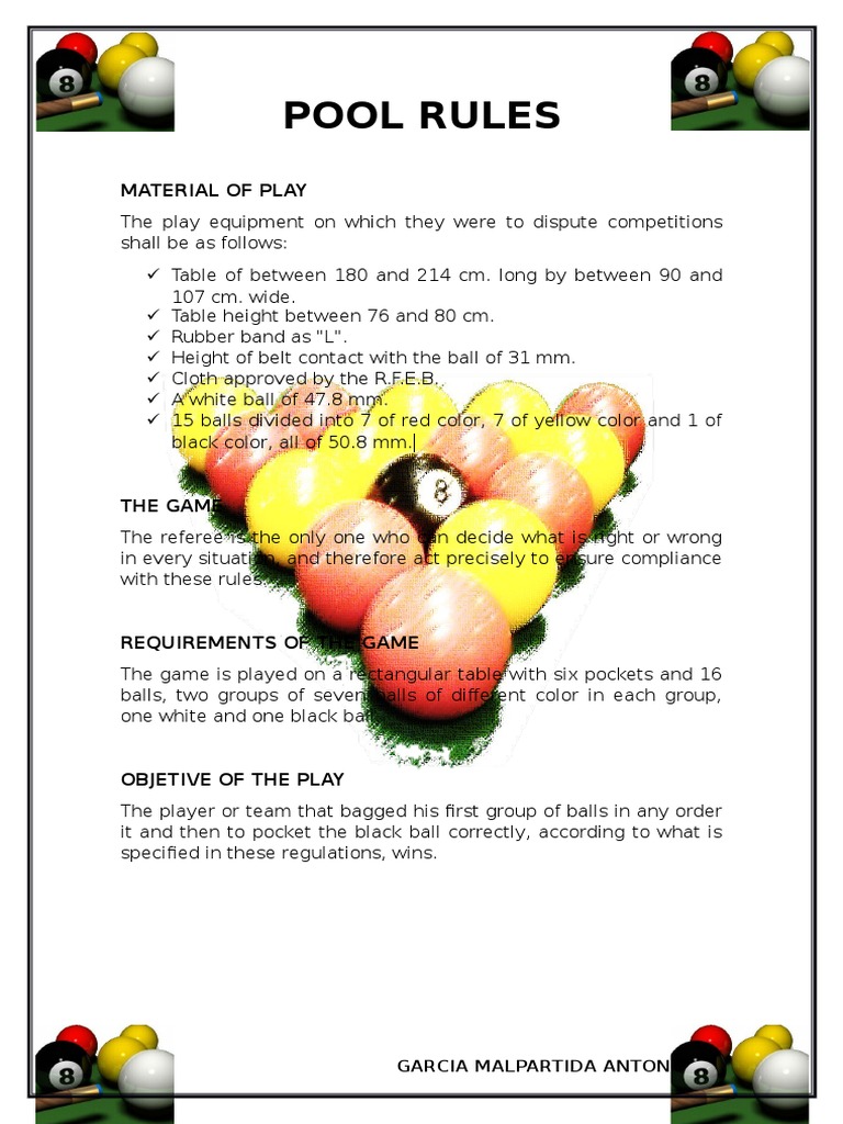 Pool Game Rules and Equipment | PDF