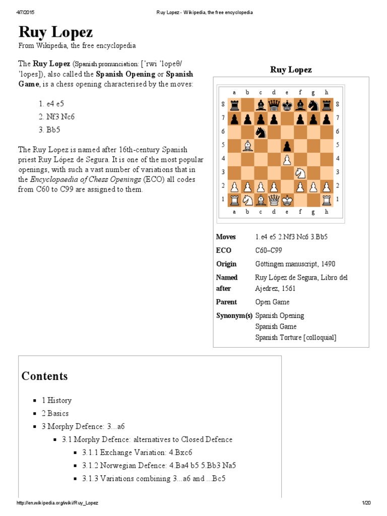 Ruy Lopez - Opening | PDF | Chess Competitions | Chess Theory