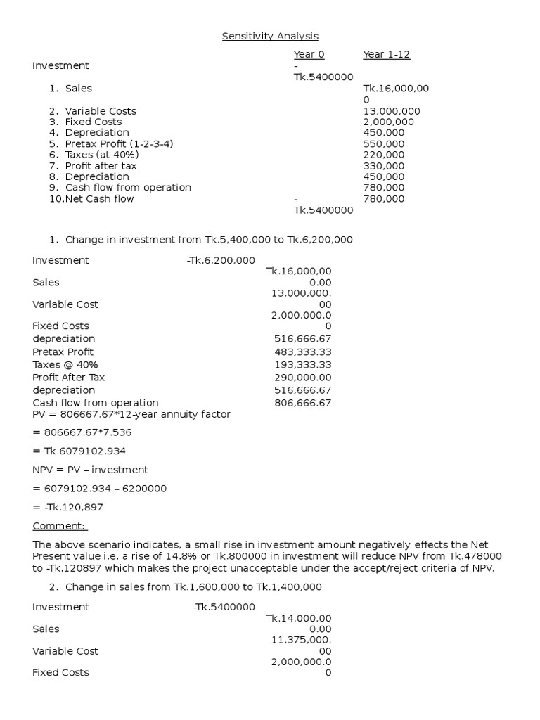 Sensitivity Analysis | PDF | Net Present Value | Depreciation