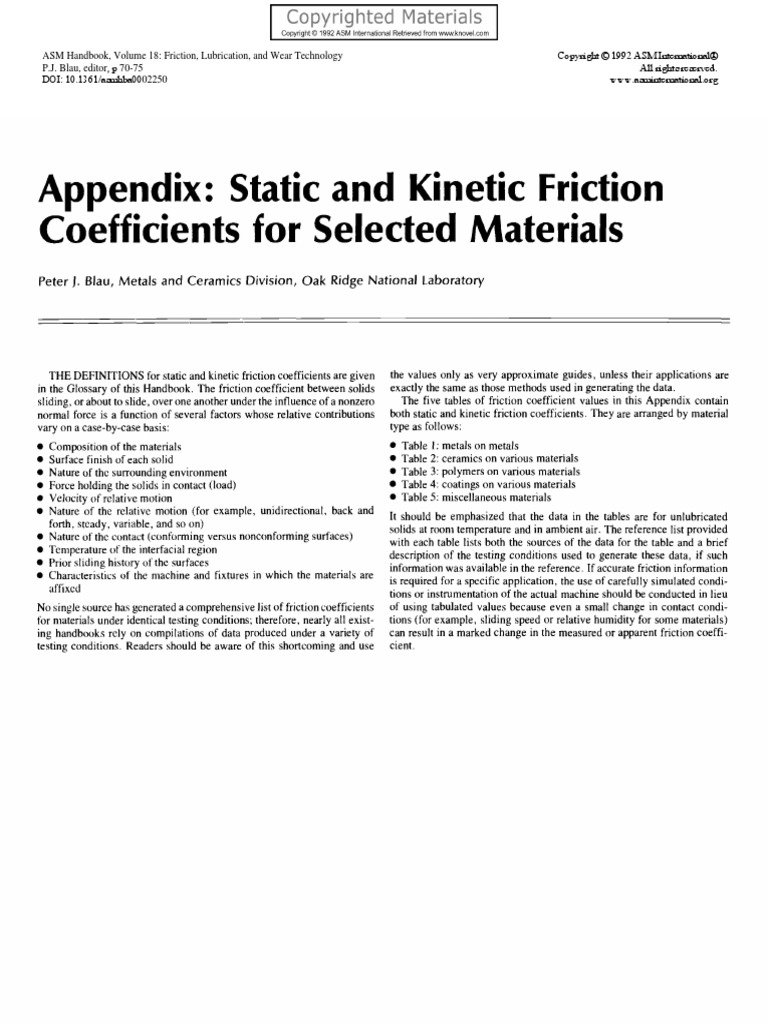Static and Kinetic Friction Coefficients | PDF | Friction | Wear