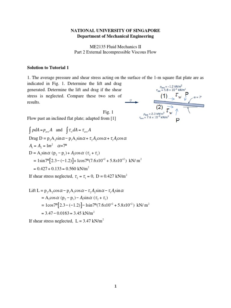 Tutorial Solution 1 | PDF | Boundary Layer | Shear Stress