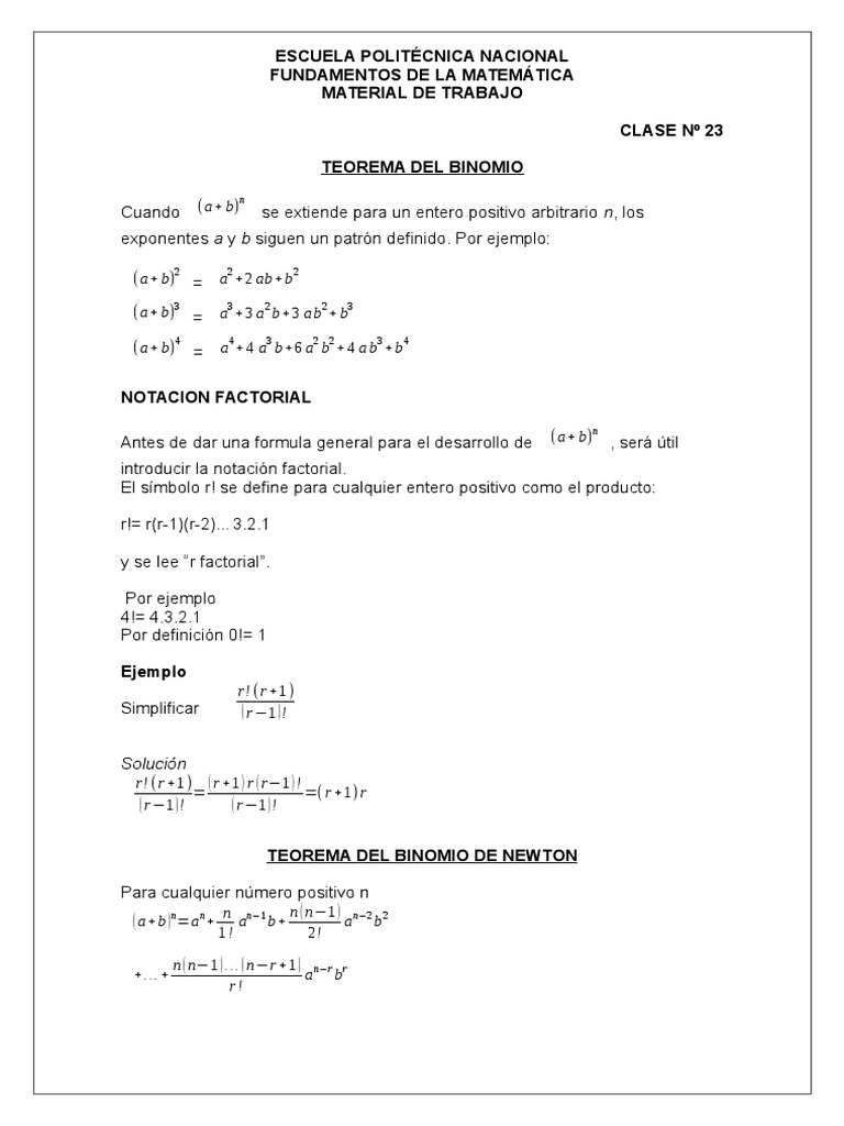 Teorema Del Binomio Progresiones | PDF | Secuencia | Suma