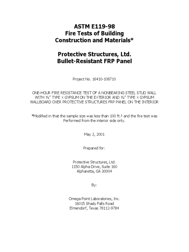 ASTM E119-98 Fire Tests PDF | PDF | Drywall | Thermocouple